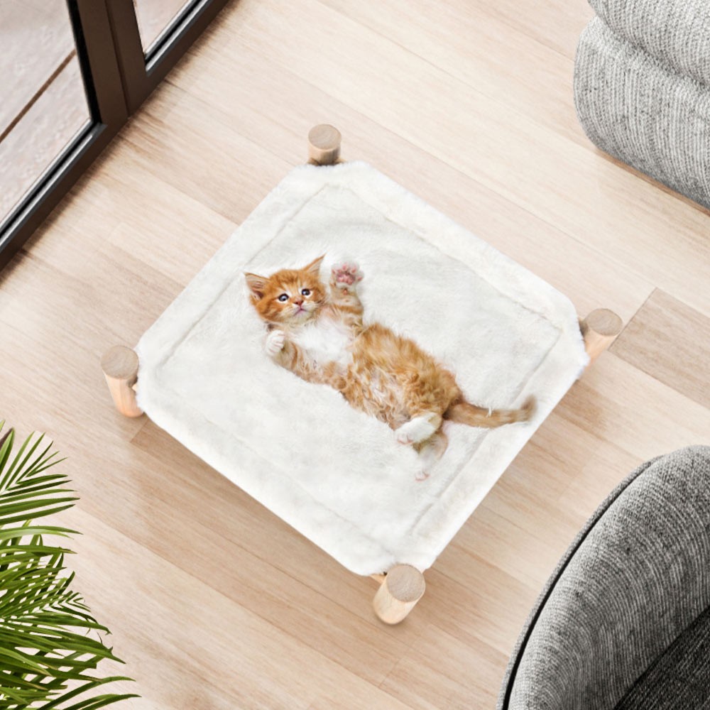 Fluffee Wooden Raised Pet Bed with Faux Rabbit Fur Fabric