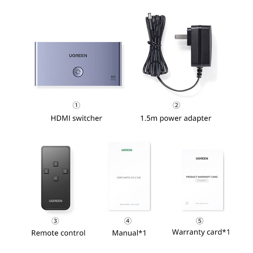 UGREEN HDMI 2.1 Switch 8K@60Hz 3 in 1 Out HDMI Splitter