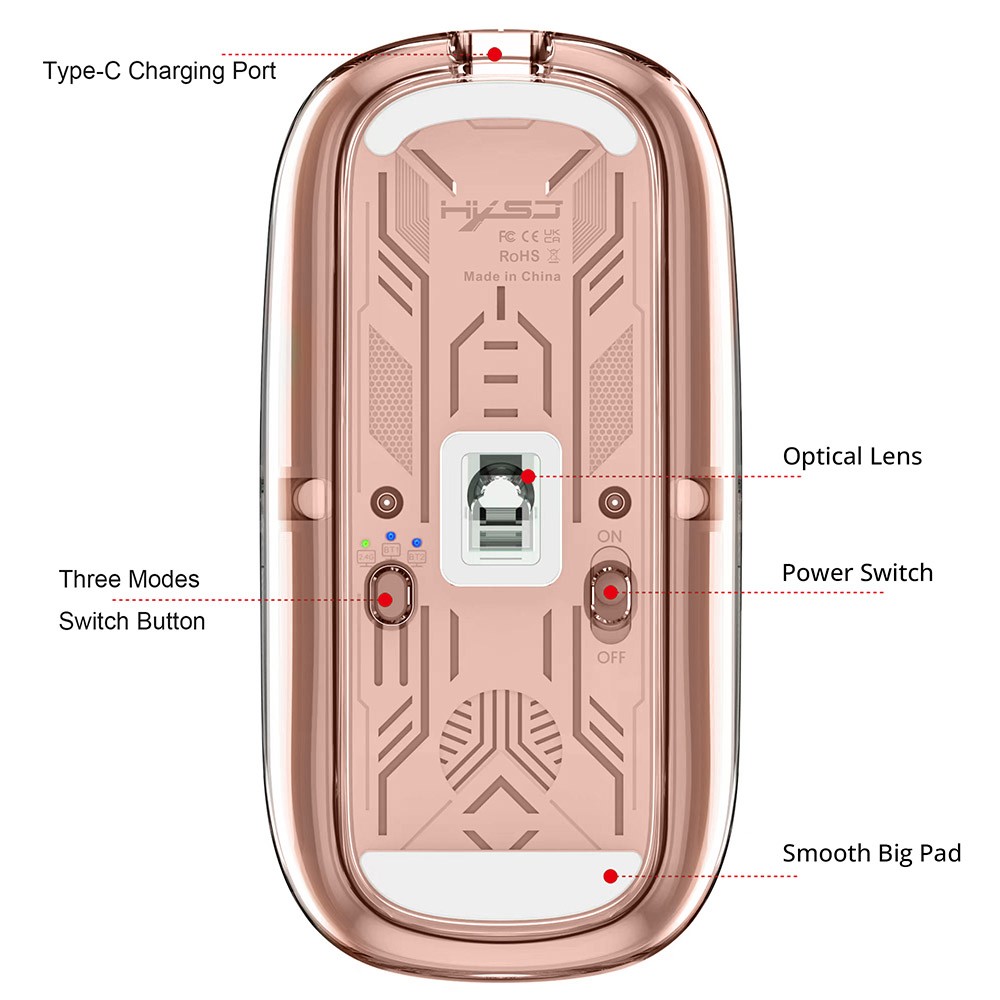 HXSJ T900 2.4G & Bluetooth Wireless Mouse Pink