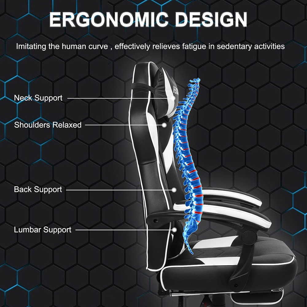 HEADMALL Gaming Chair with Footrest White