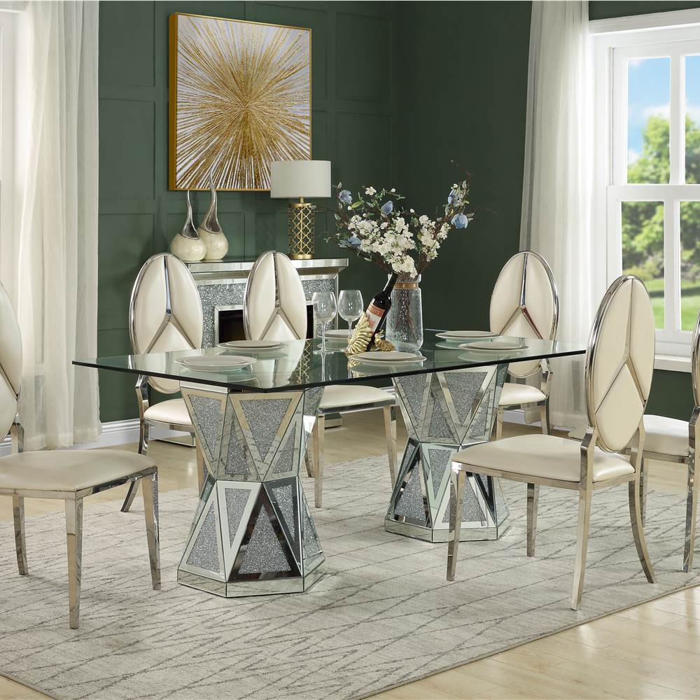 ACME Noralie DINING TABLE Mirrored & Faux Diamonds DN00722