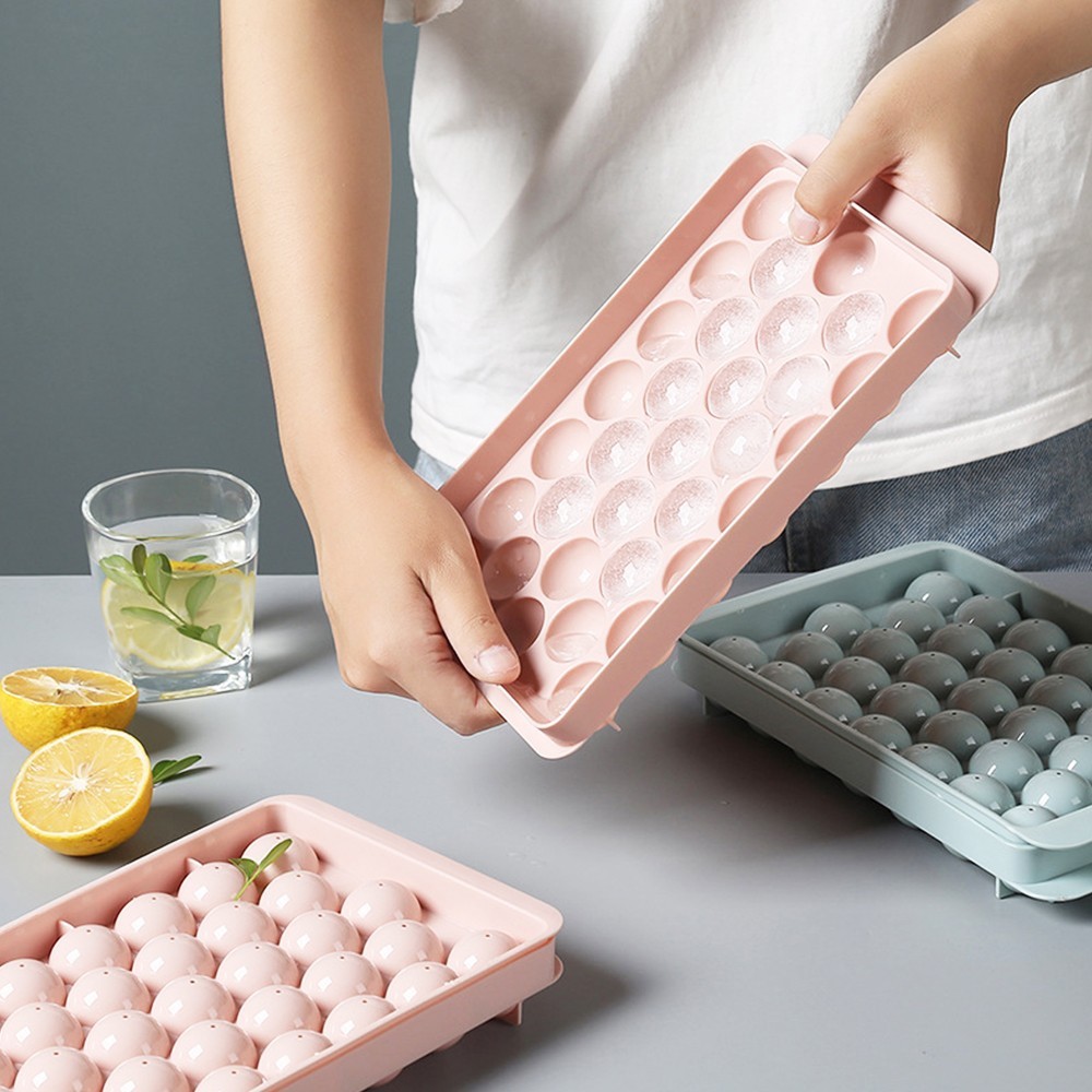 33-Cavity Plastic Round Ice Ball Mold Pink