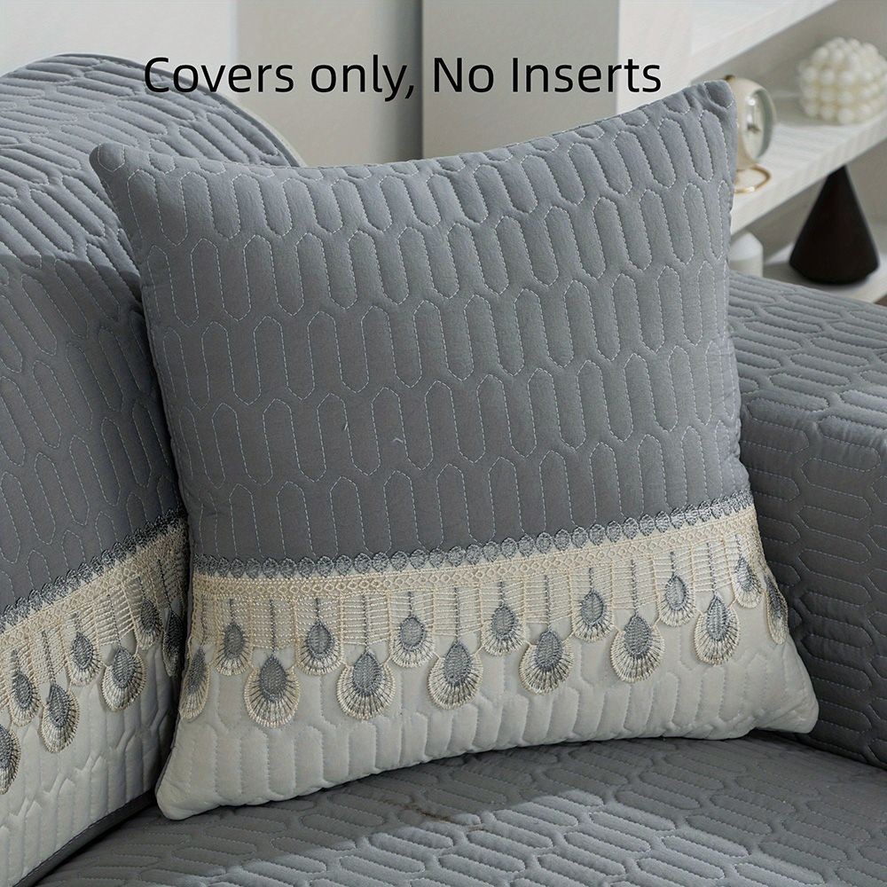 90-70cm Feather Embroidery Quilted Couch Cover Grey