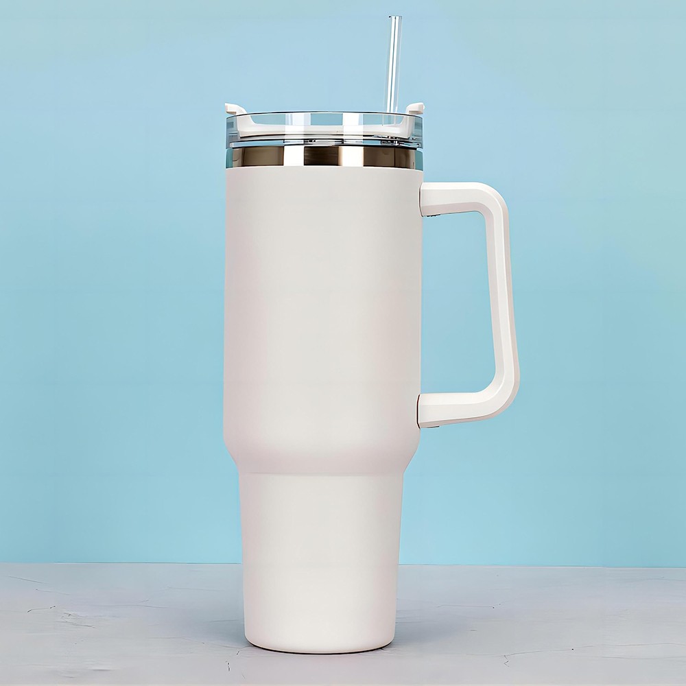 40oz Tumbler with Handle and Straw Lid White