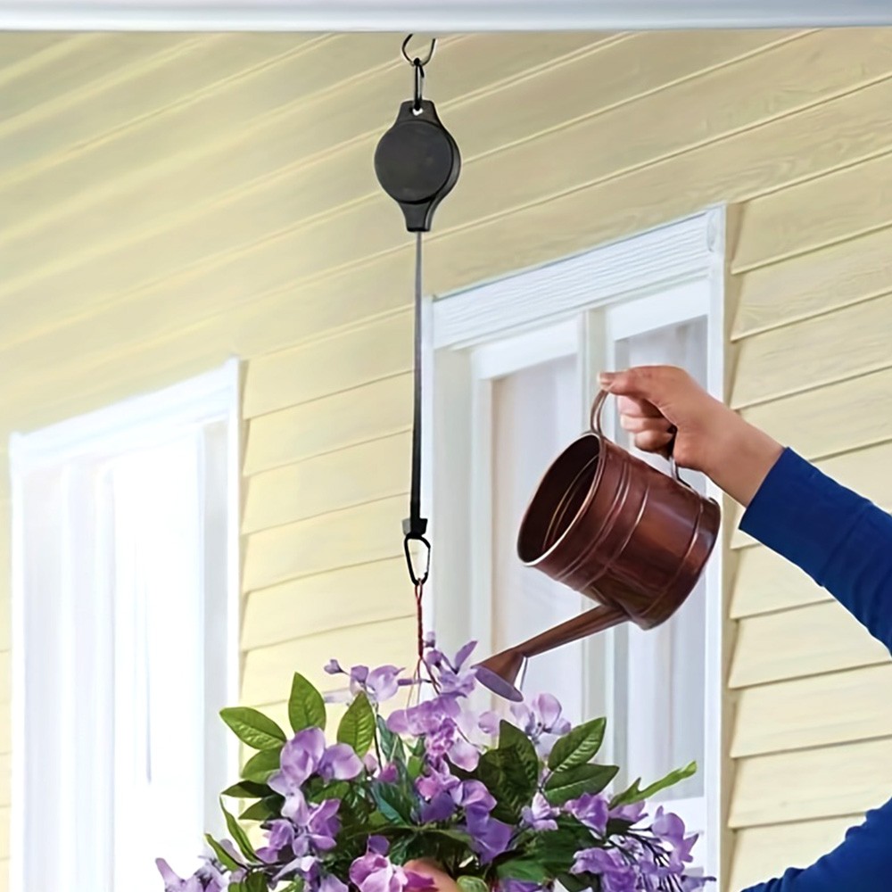 2pcs Retractable Plant Hook Pulley Hanger Black