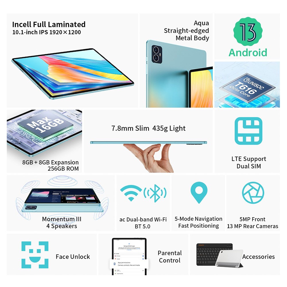 Teclast M50 Pro Unisoc T616 8GB+8GB Expansion RAM 256GB ROM EU