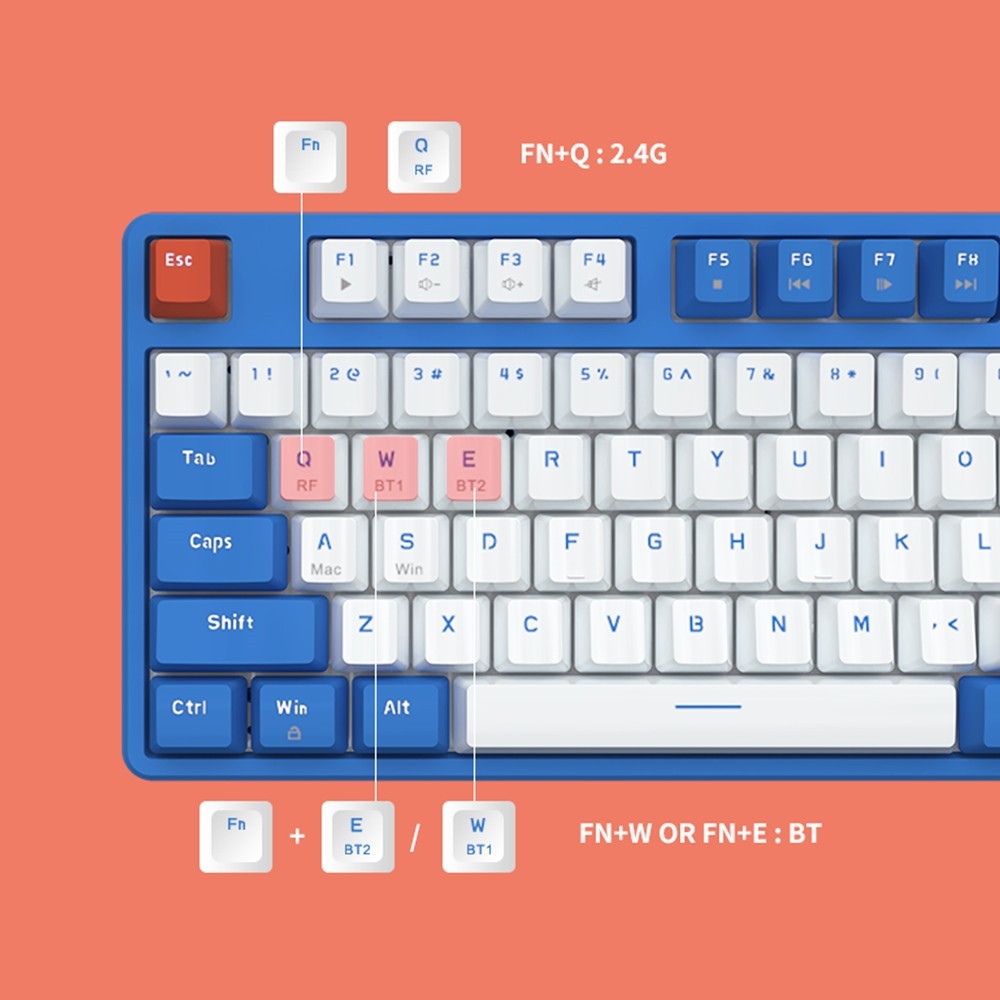 Ajazz AK871 87 Keys Wireless Mechanical Keyboard Blue Switch