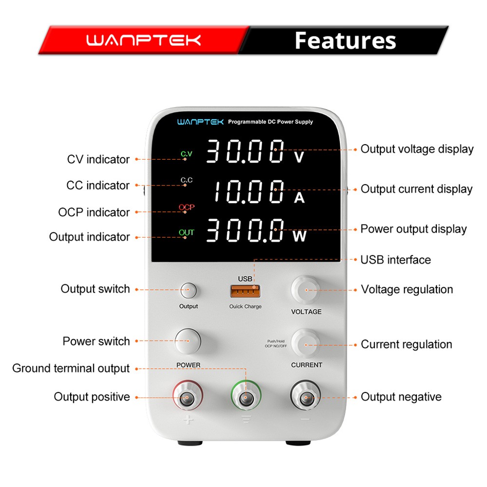 WANPTEK WPS3010 Programmable Regulated DC Power Supply White US Plug