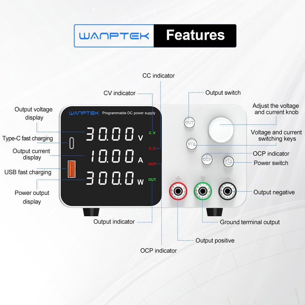 WANPTEK TPS3010 Regulated DC Power Supply White US Plug