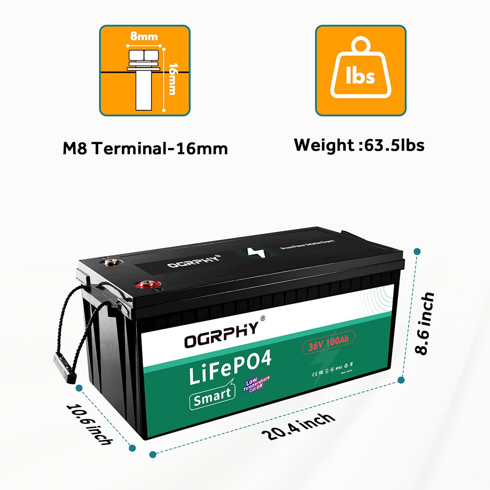 OGRPHY LiFePO4 36V 100Ah Lithium Battery