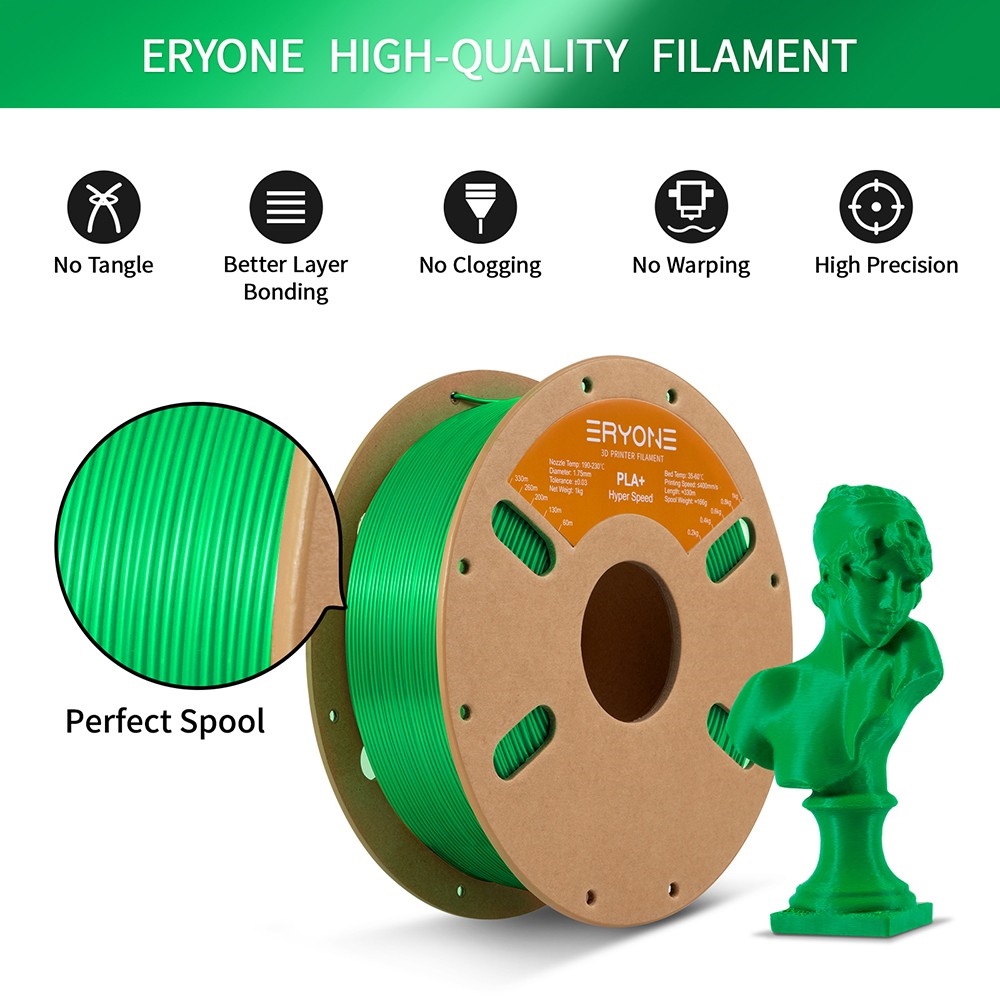 ERYONE 1.75mm High Speed PLA+ 3D Printing Filament 1kg Green | Europe