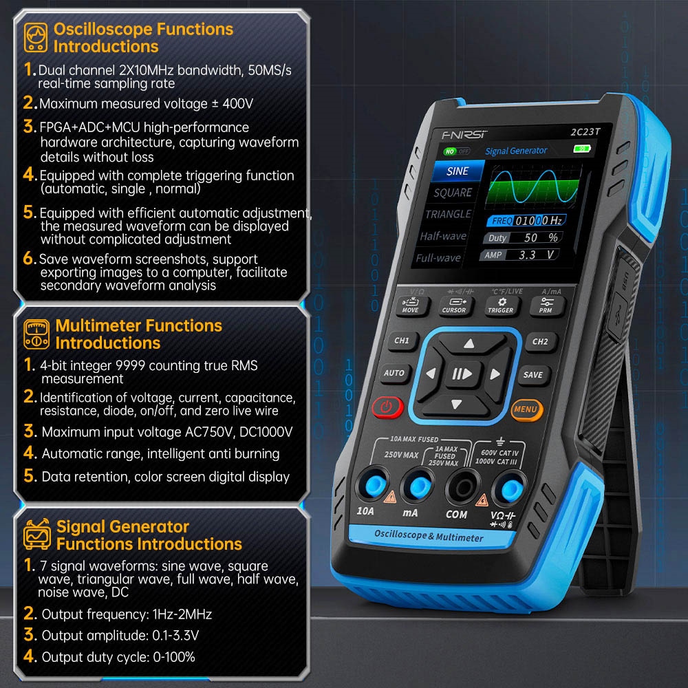 FNIRSI 2C23T 3 in 1 Digital Oscilloscope + P6100 Probe