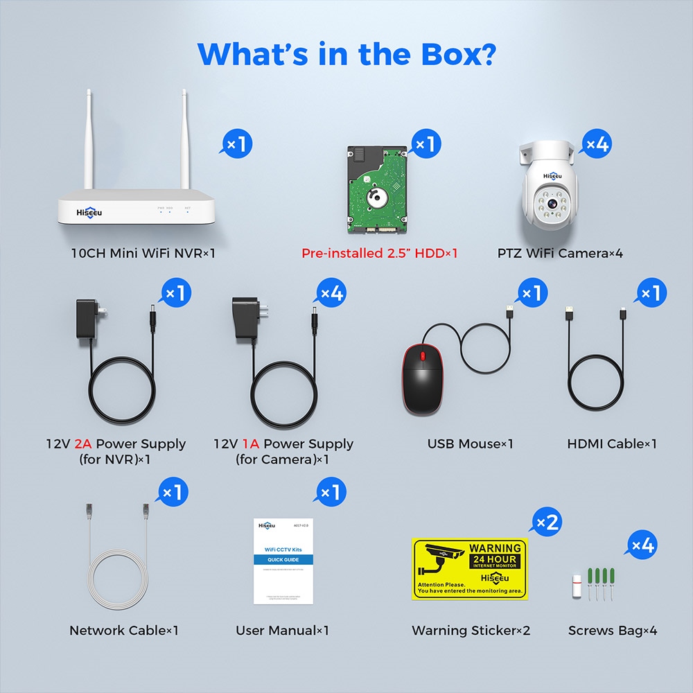 Hiseeu 5MP Wireless PTZ Security Camera System