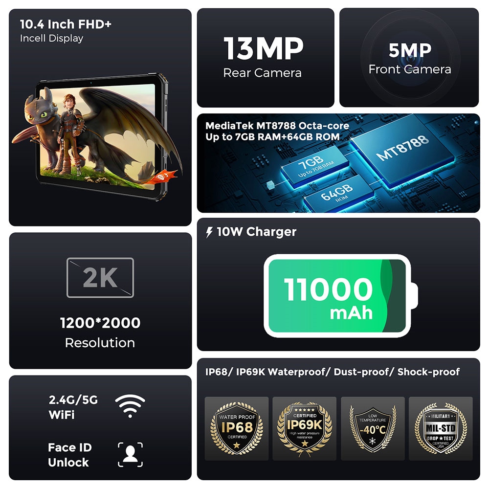 FOSSiBOT DT1 Lite Rugged Tablet - Orange