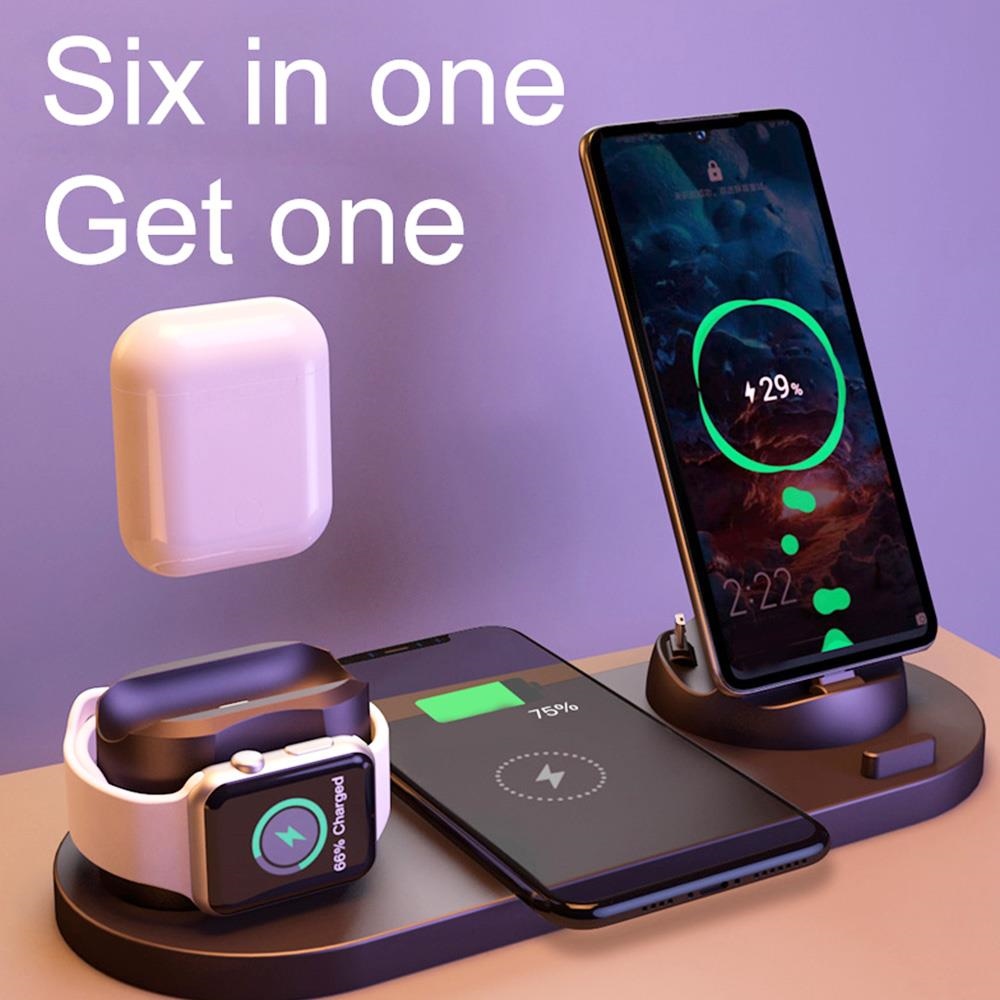 6 in 1 15W Mobile Phone Wireless Charger White