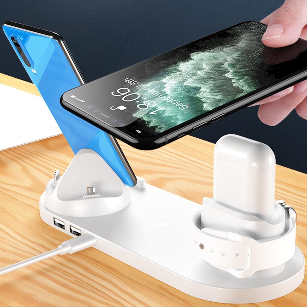 6 in 1 15W Mobile Phone Wireless Charger White