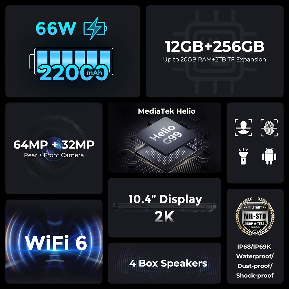 FOSSiBOT DT2 12GB+256GB Rugged Tablet - Grey | Europe