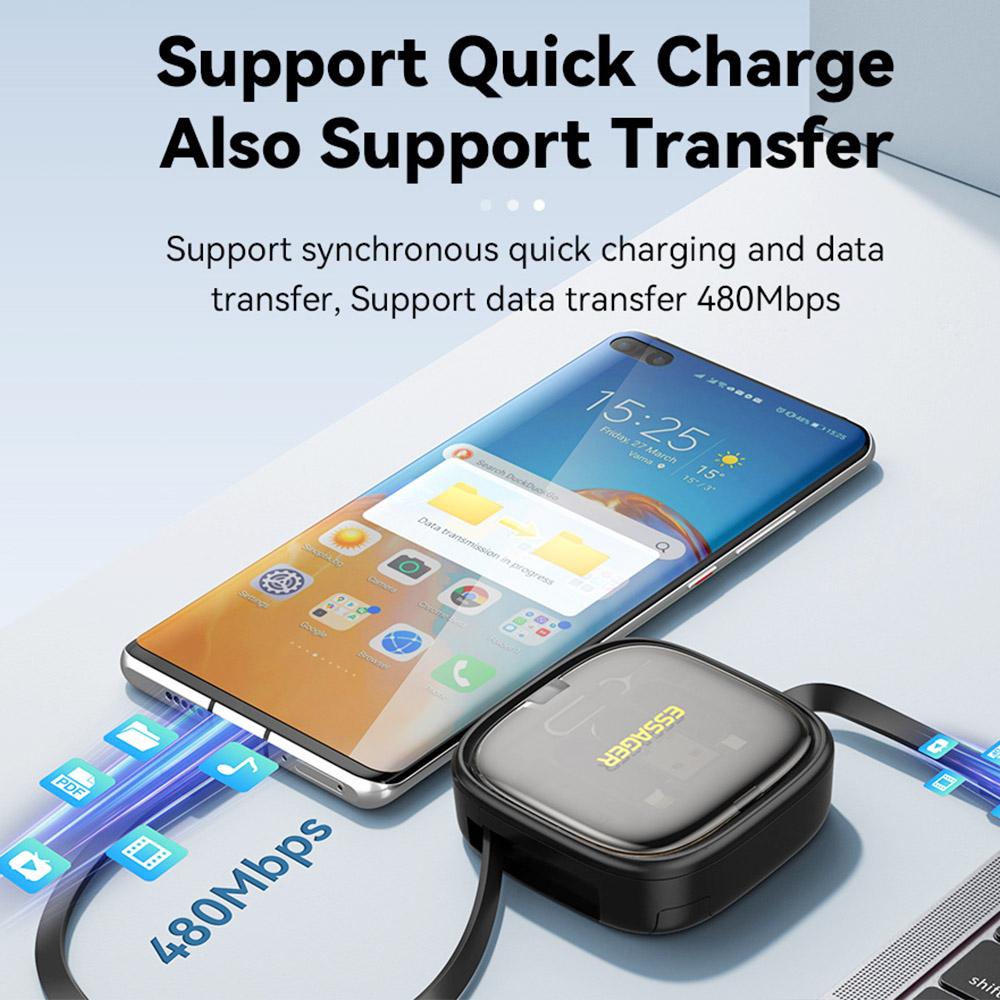 ESSAGER Type-C To Type-C Data Cable with Storage Box Black