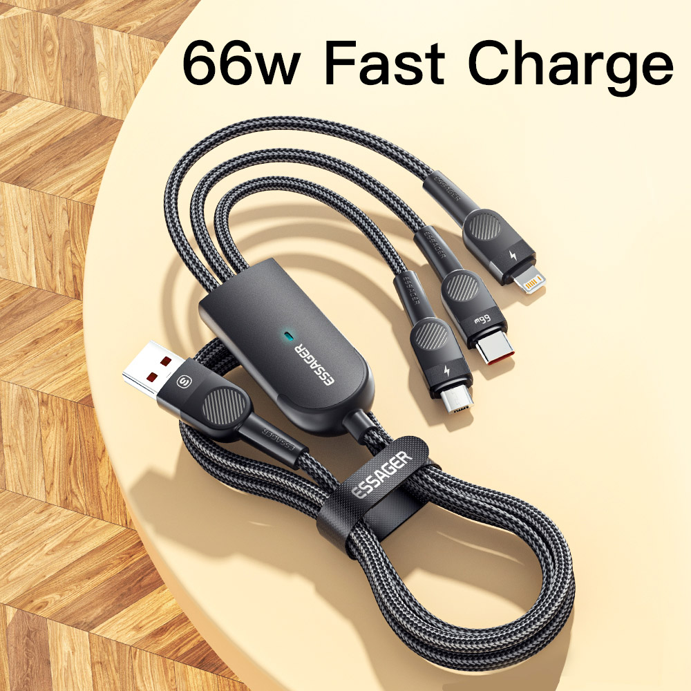 ESSAGER 3 in 1 Micro Type-C Lightning Data Cable Black