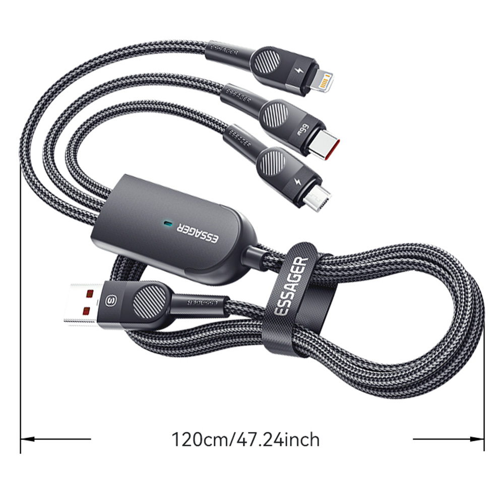 ESSAGER 3 in 1 Micro Type-C Lightning Data Cable Black