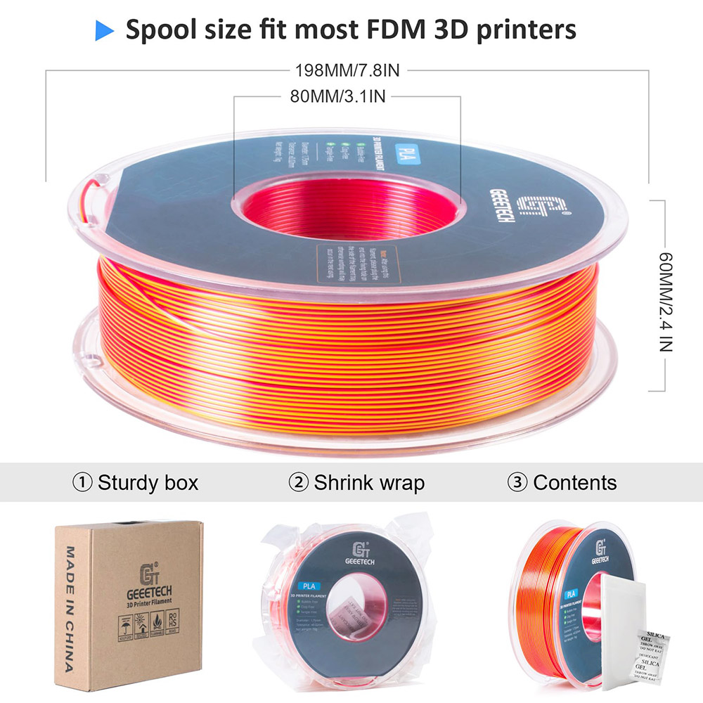 Geeetech Dual Color Silk PLA Filament Gold and Red