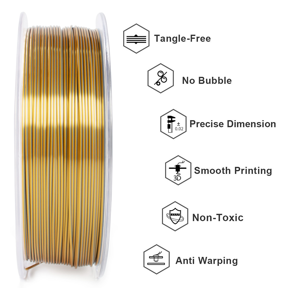 Geeetech Dual Color Silk PLA Filament Gold and Silver