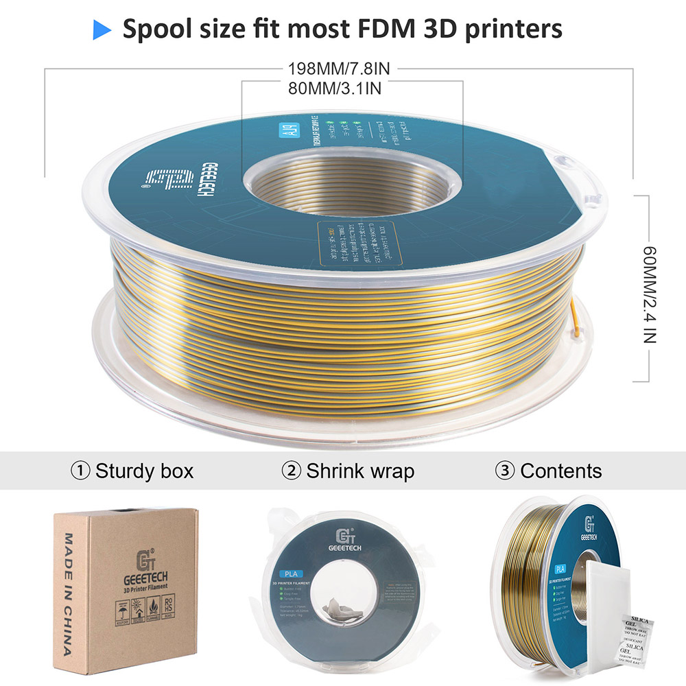 Geeetech Dual Color Silk PLA Filament Gold and Silver