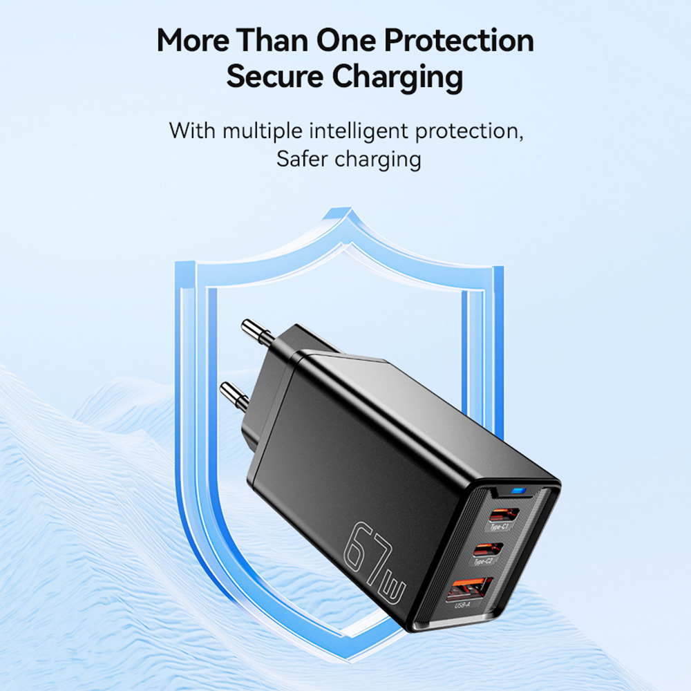 ESSAGER 67W Triple Ports GaN Charger EU Plug Black