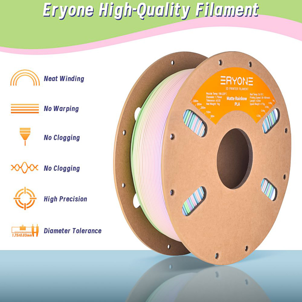 4kg ERYONE Rainbow Dual Color Matte PLA Filament | Europe