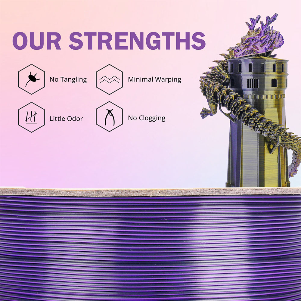 ERYONE Triple-Color Silk PLA Filament Black & Gold & Purple | Europe