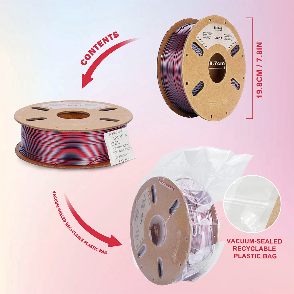 ERYONE Dual Color Silk PLA Filament Black & Red