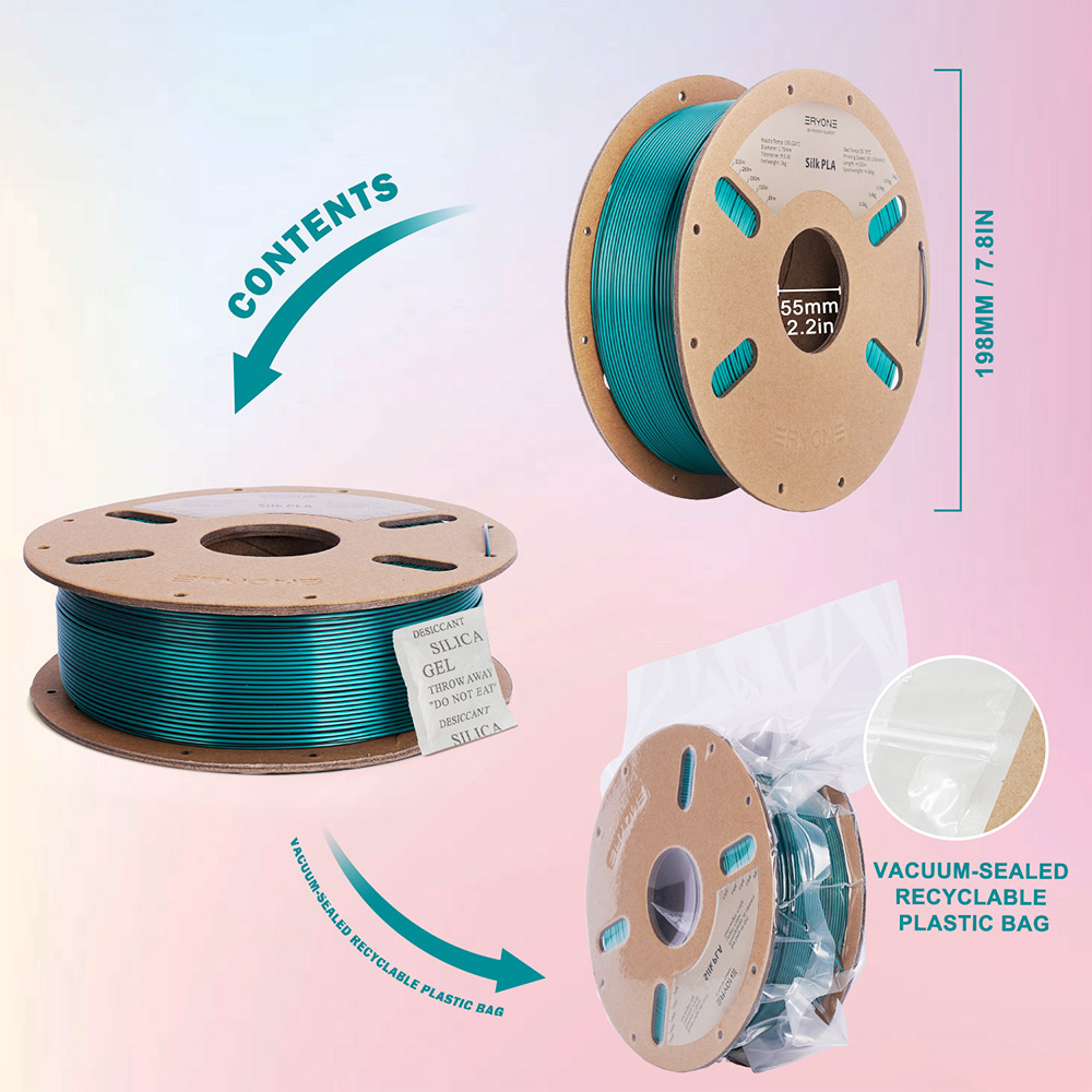 ERYONE Dual Color Silk PLA Filament Dark Green & Black