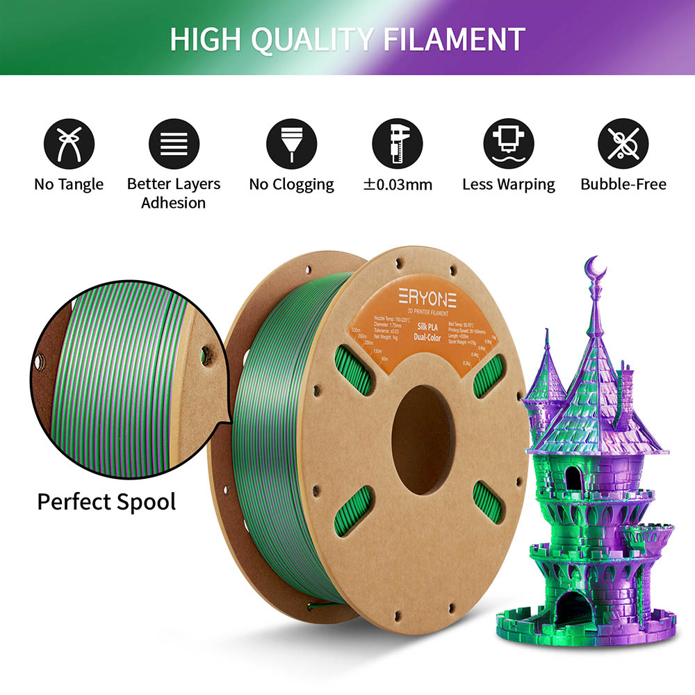 ERYONE Dual Color Silk PLA Filament Purple & Green | Europe