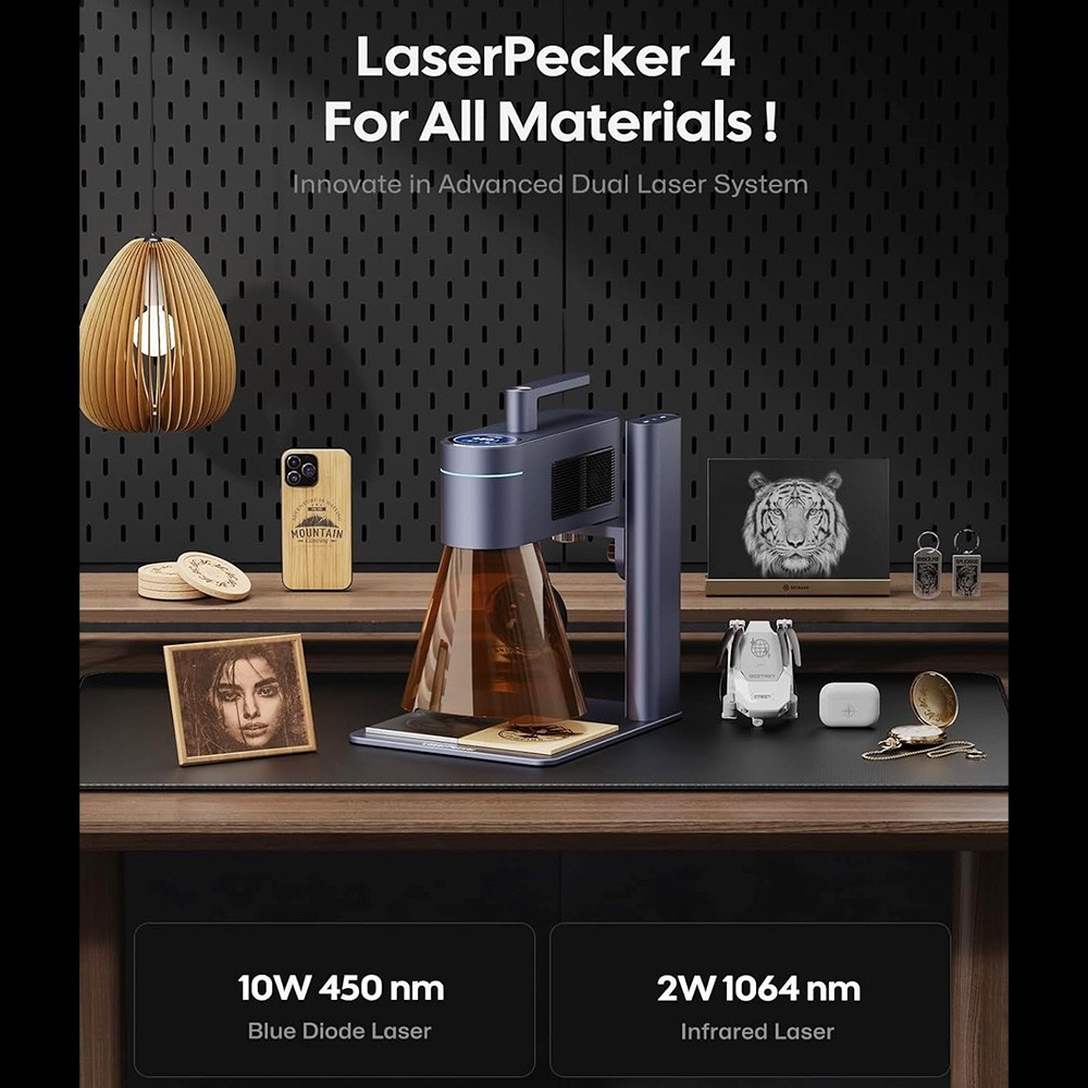 LaserPecker LP4 Laser Engraver with Rotary and Slide Extension, 10W ...