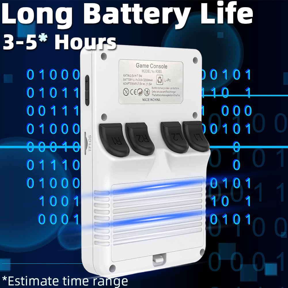 R36S Retro Gaming Console 64GB 10000 Games 20 Emulators White