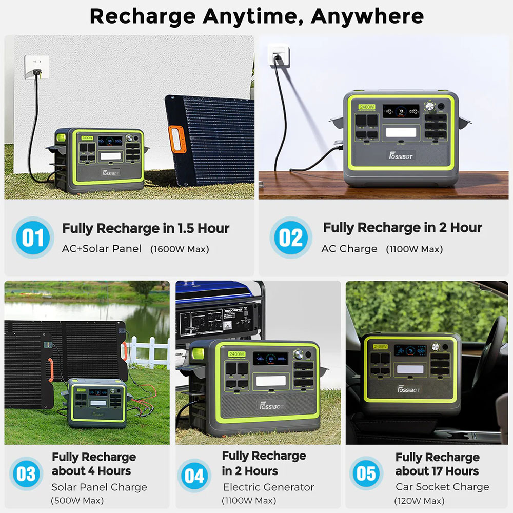 FOSSiBOT F2400 Portable Power Station + 2 x SP200 Solar Panel | Europe
