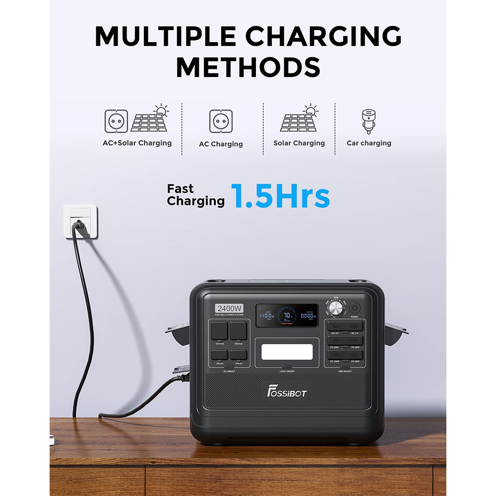FOSSiBOT F2400 Portable Power Station + 2 x SP200 Solar Panel | Europe