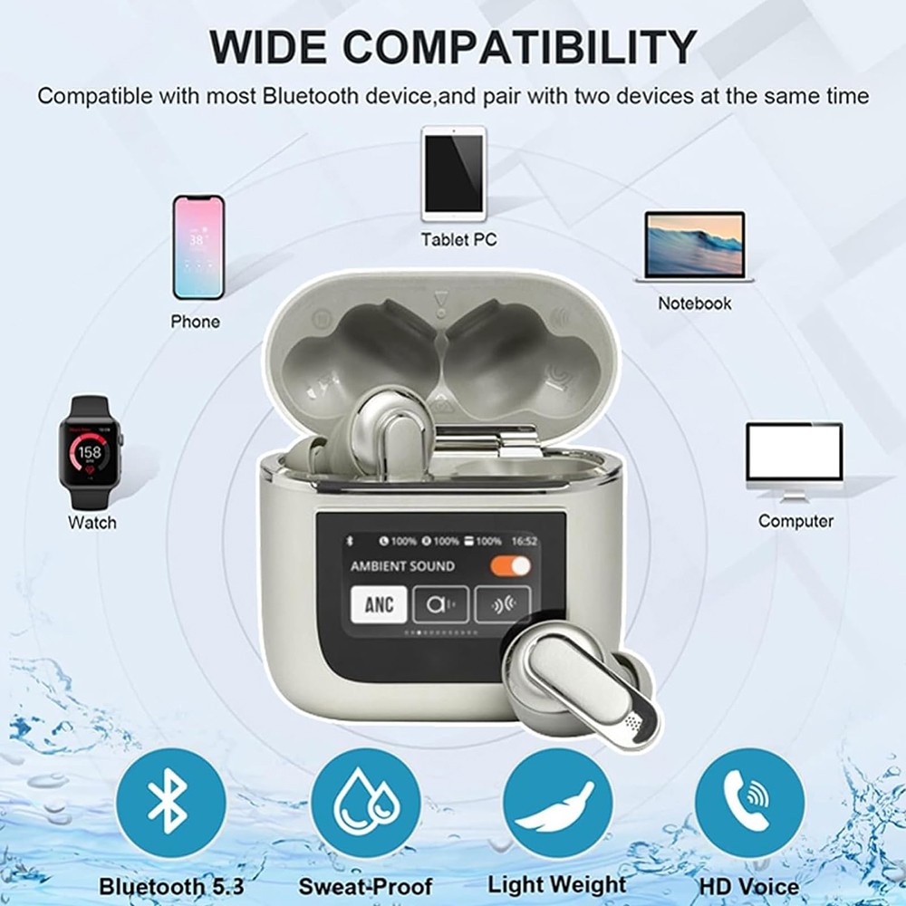 Smart Touchscreen Bluetooth Earbuds Black