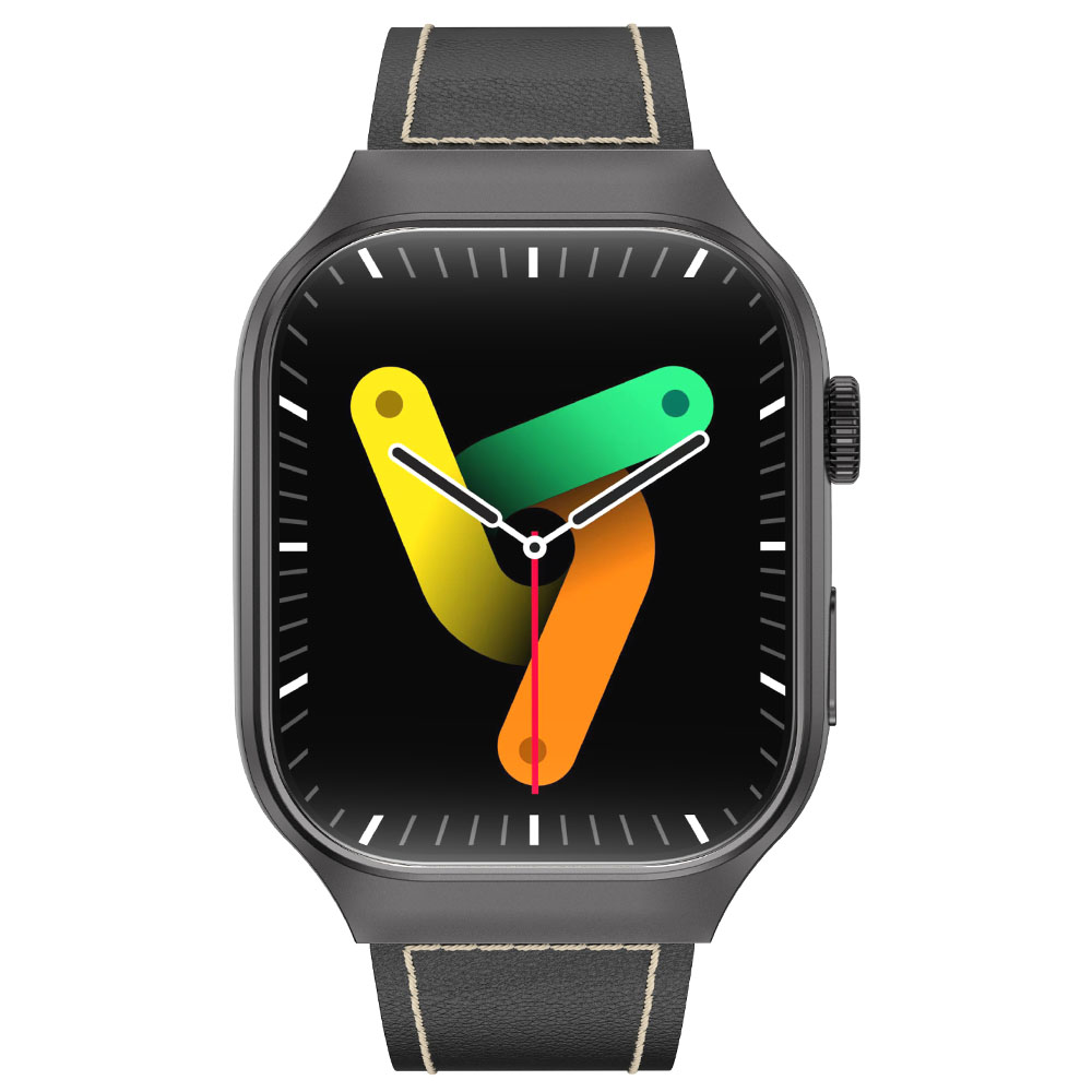 T15 Plus Touch Screen Smartwatch Black Frame Leather Strap