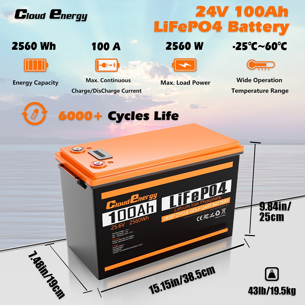 Cloudenergy 24V 100Ah LiFePO4 Battery Pack | Europe