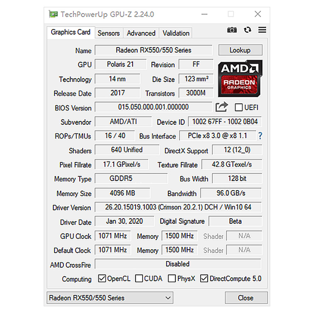 PELADN RX550 4GB Graphics Card