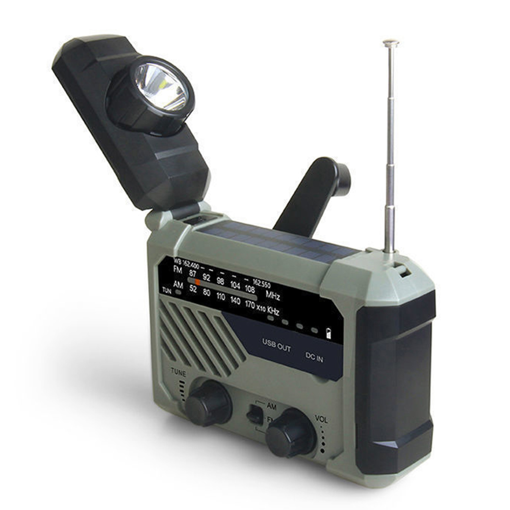 Portable Camping Emergency Solar Radio with Hand Crank Green