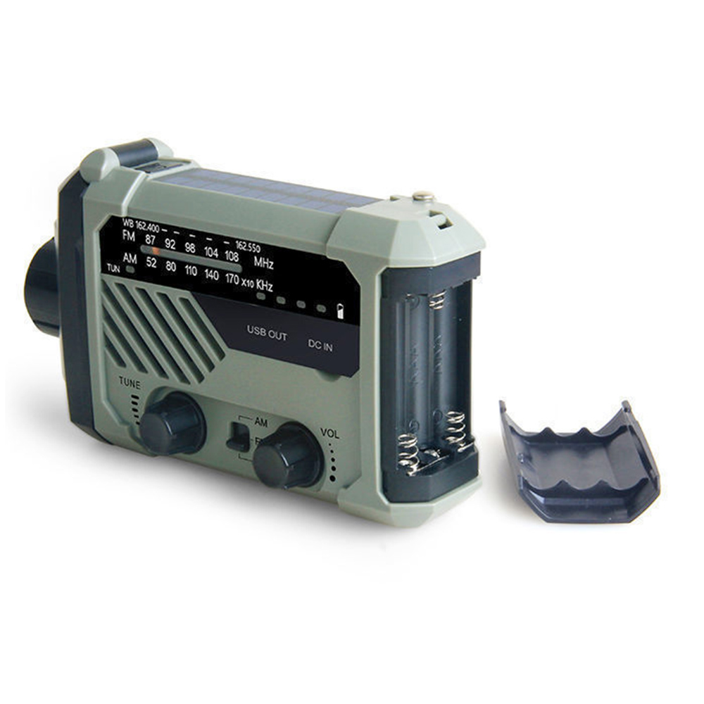 Portable Camping Emergency Solar Radio with Hand Crank Green