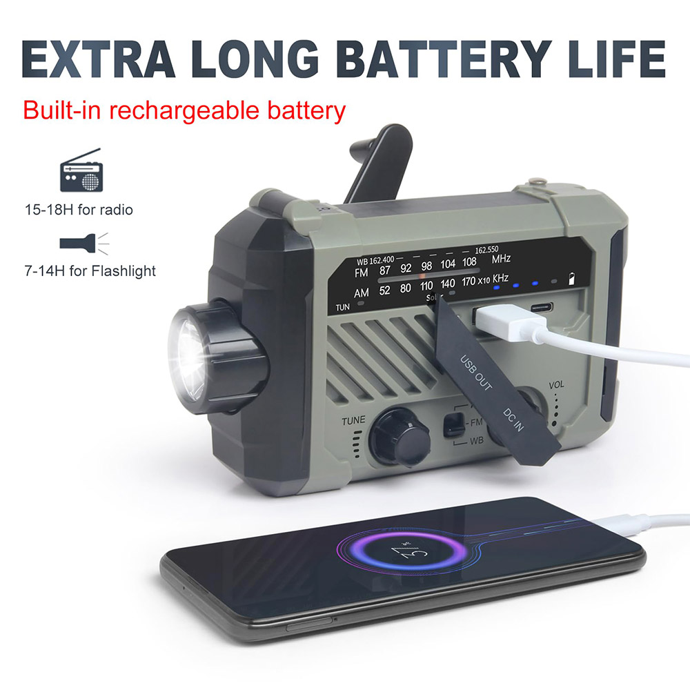 Portable Camping Emergency Solar Radio with Hand Crank Green