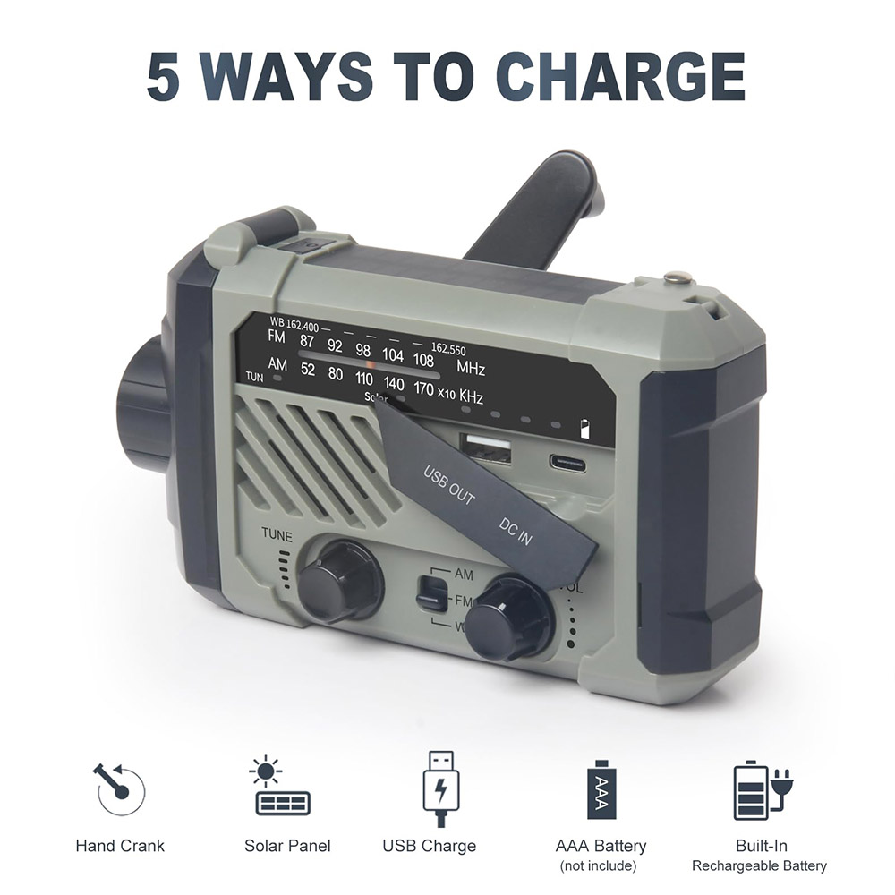 Portable Camping Emergency Solar Radio with Hand Crank Green
