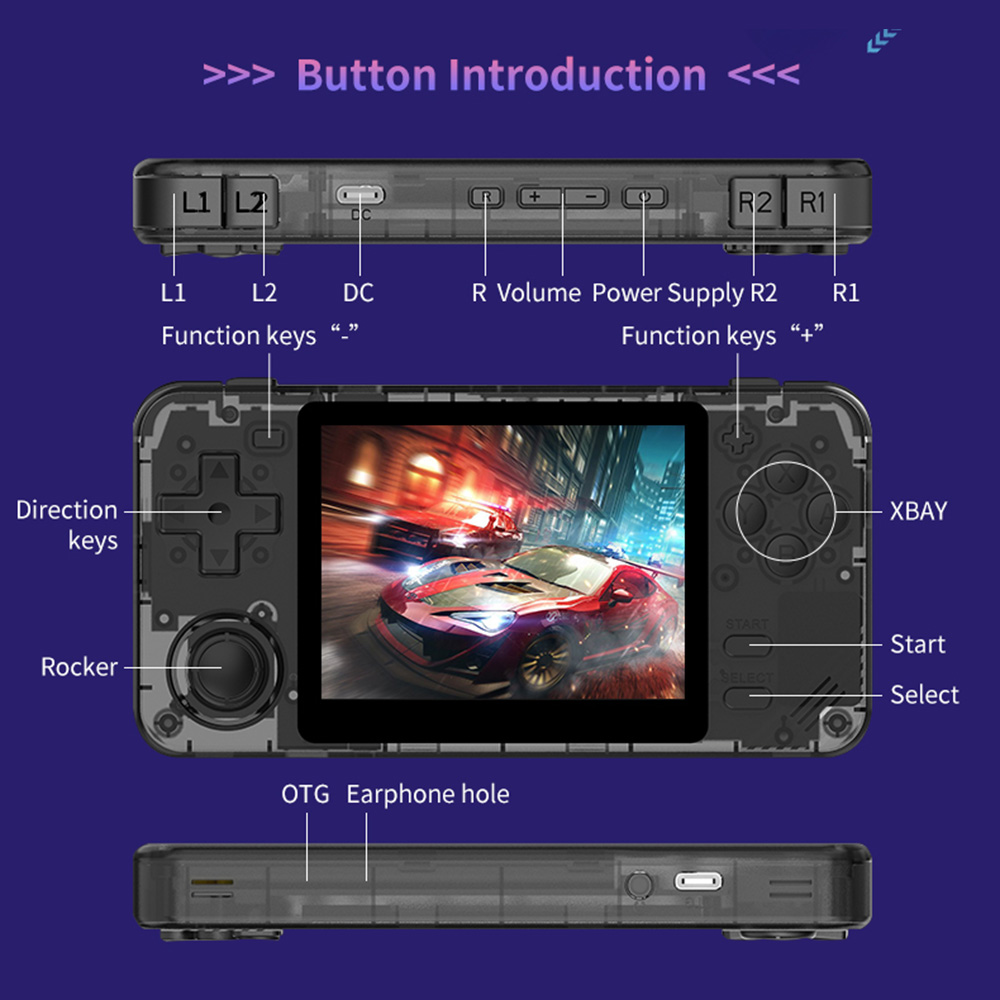 Powkiddy RGB10X Handheld Game Console 64GB Transparent Black