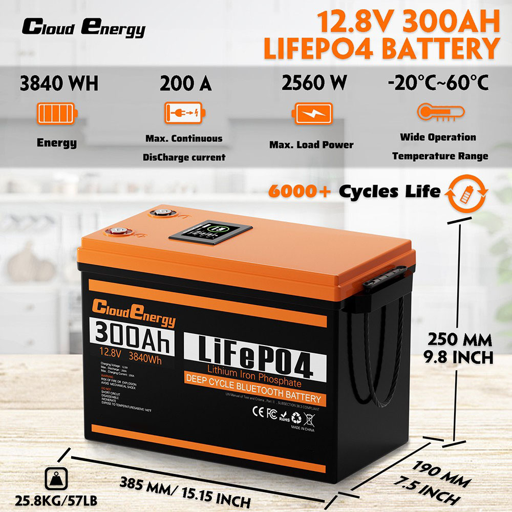 Cloudenergy 12V 300Ah LiFePO4 Battery Pack Backup Power | Europe