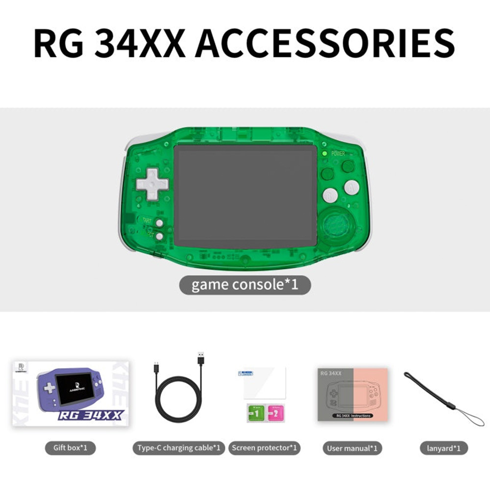 ANBERNIC RG34XX GBA Game Console 32GB+64GB TF Card 5000+ Games Green