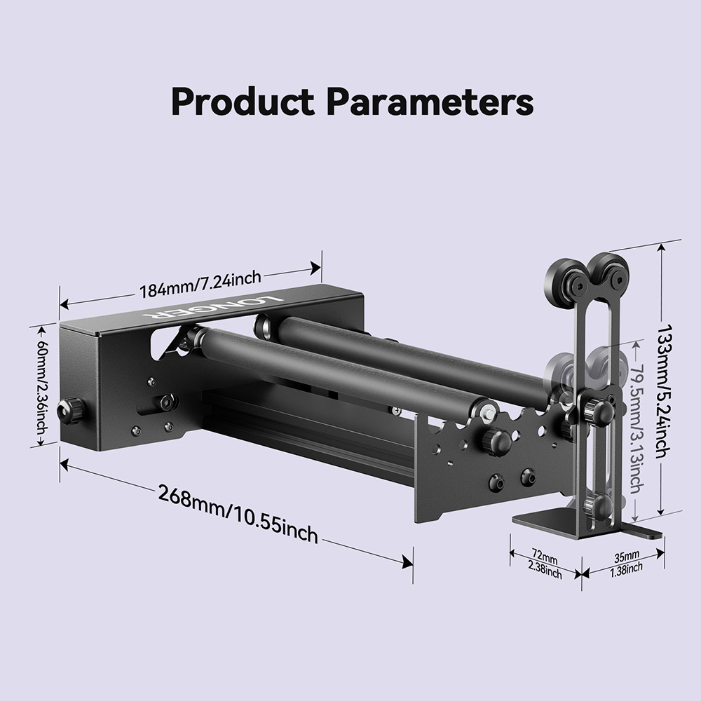 LONGER Laser Engraver Y-axis Rotary Roller with Bracket | Europe