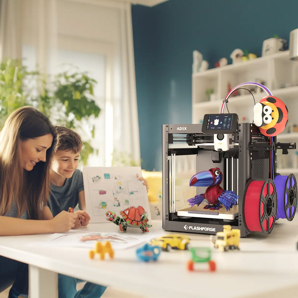 Flashforge AD5X 3D Printer + 4kg High-Speed PETG/PLA+ Filament - 2kg Black/Transparent Smoke ...